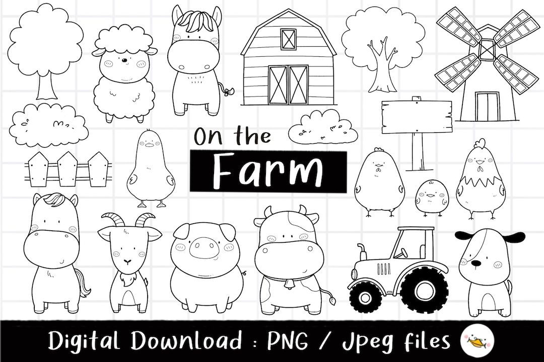 Farm Animals Clipart, Cute Farm Animal, Farmland, Farm Life, Outline ...