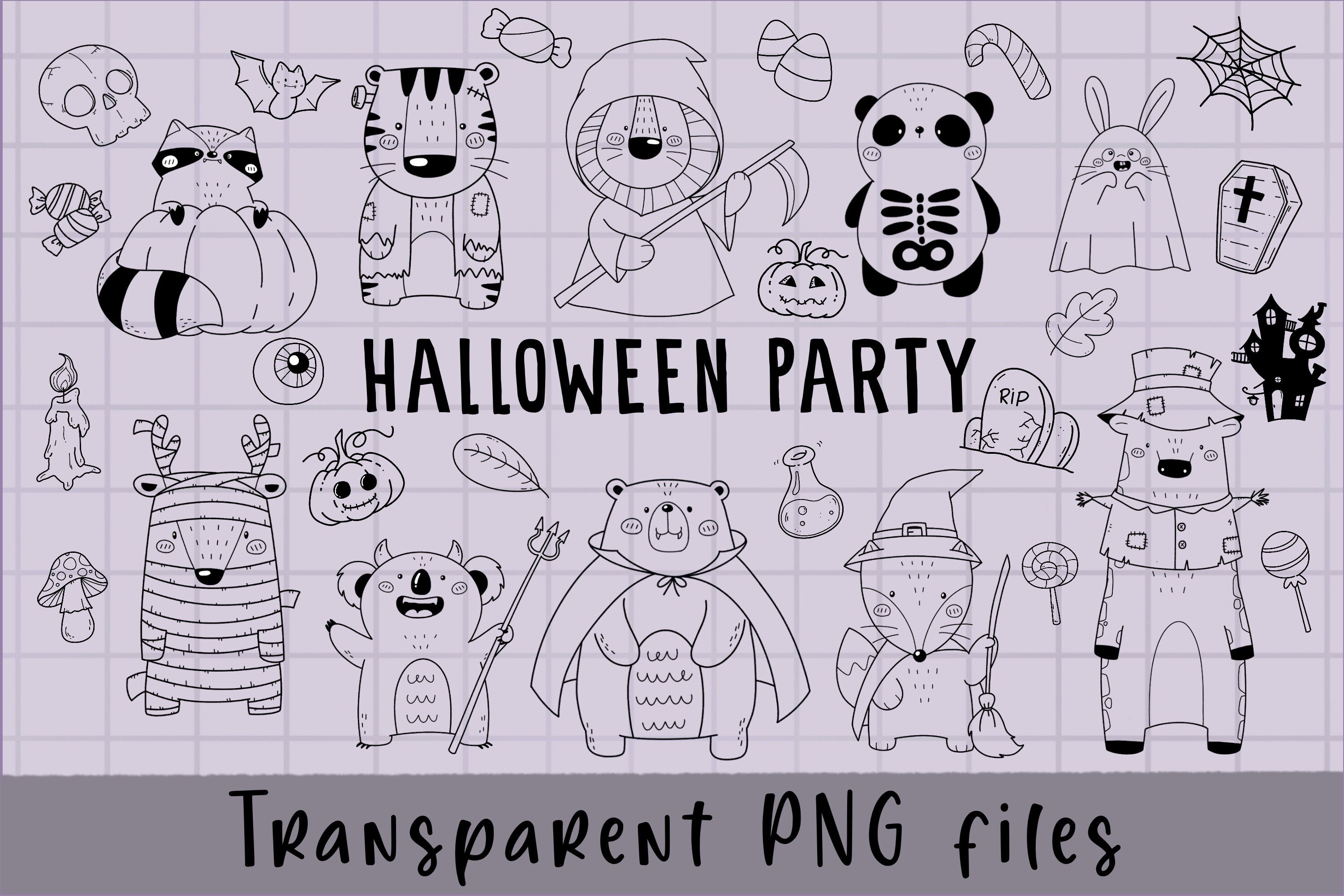 Woodland Halloween Clipart, Trick or Treat, Halloween Clipart, Outline ...
