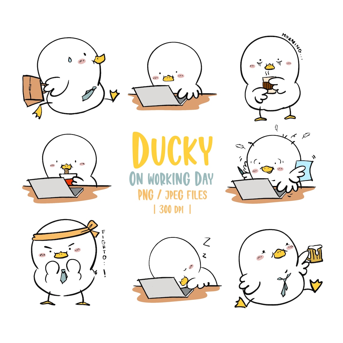 Cute Officer Duck Hand Draw Clipart / Duckling / Working Life Cycle ...