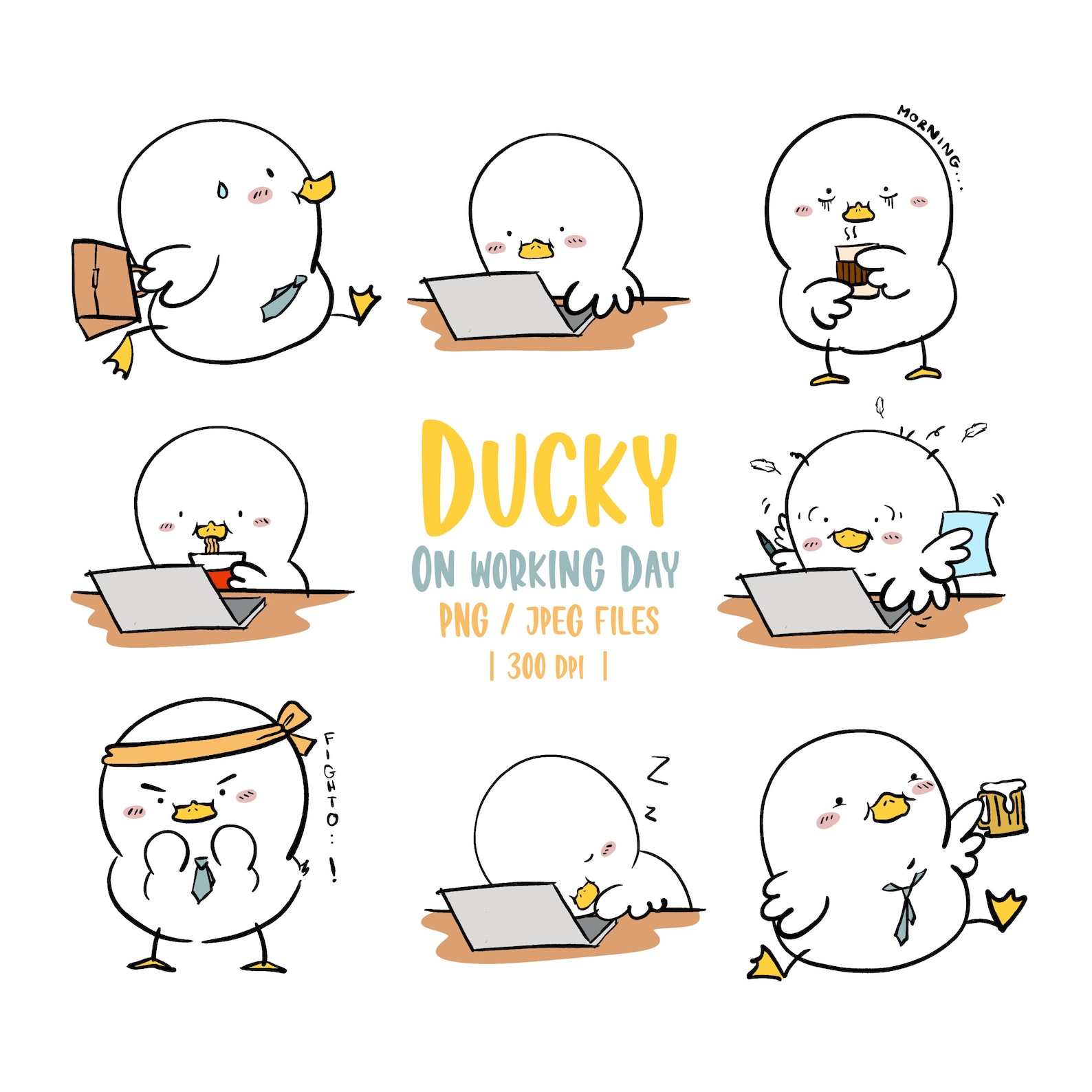 Cute Officer Duck Hand Draw Clipart / Duckling / Working Life Cycle ...