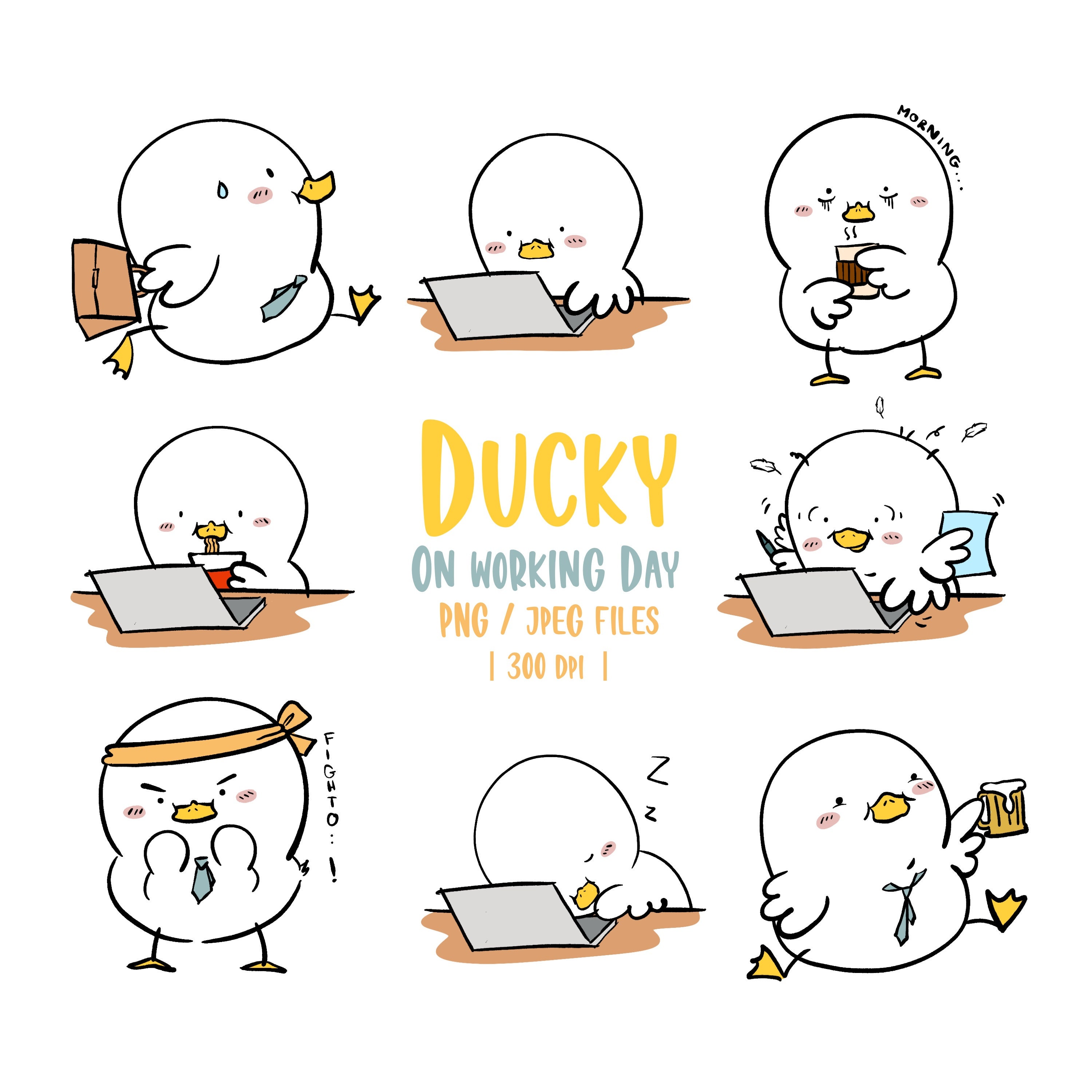 Cute Officer Duck Hand Draw Clipart / Duckling / Working Life Cycle ...