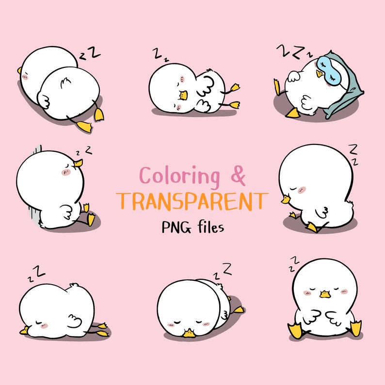 Cute Sleepy Duck Hand Draw Clipart / Duck Lover/ Lovely Lazy Ducky ...