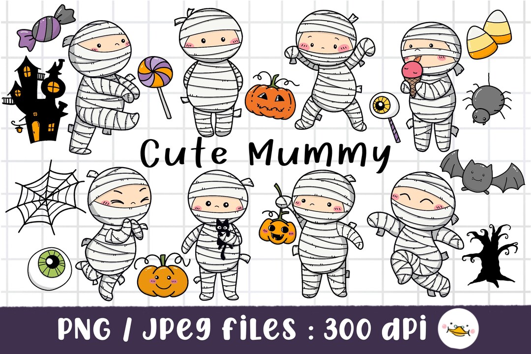 Cute Mummy Clipart, Cute Halloween Clipart, Ghost Clipart, Pumpkin PNG ...