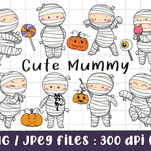 Cute Mummy Clipart, Cute Halloween Clipart, Ghost Clipart, Pumpkin PNG ...