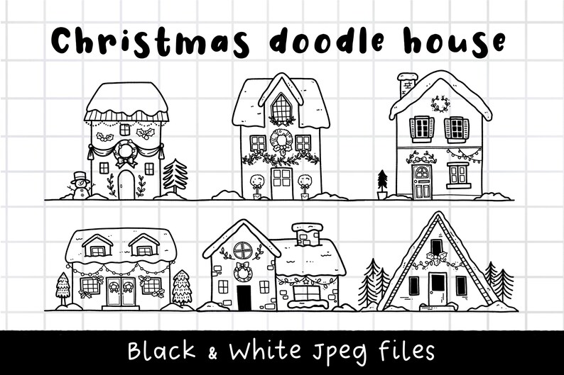 Christmas Doodle House Clipart, Snowy House PNG, Winter House Clipart ...