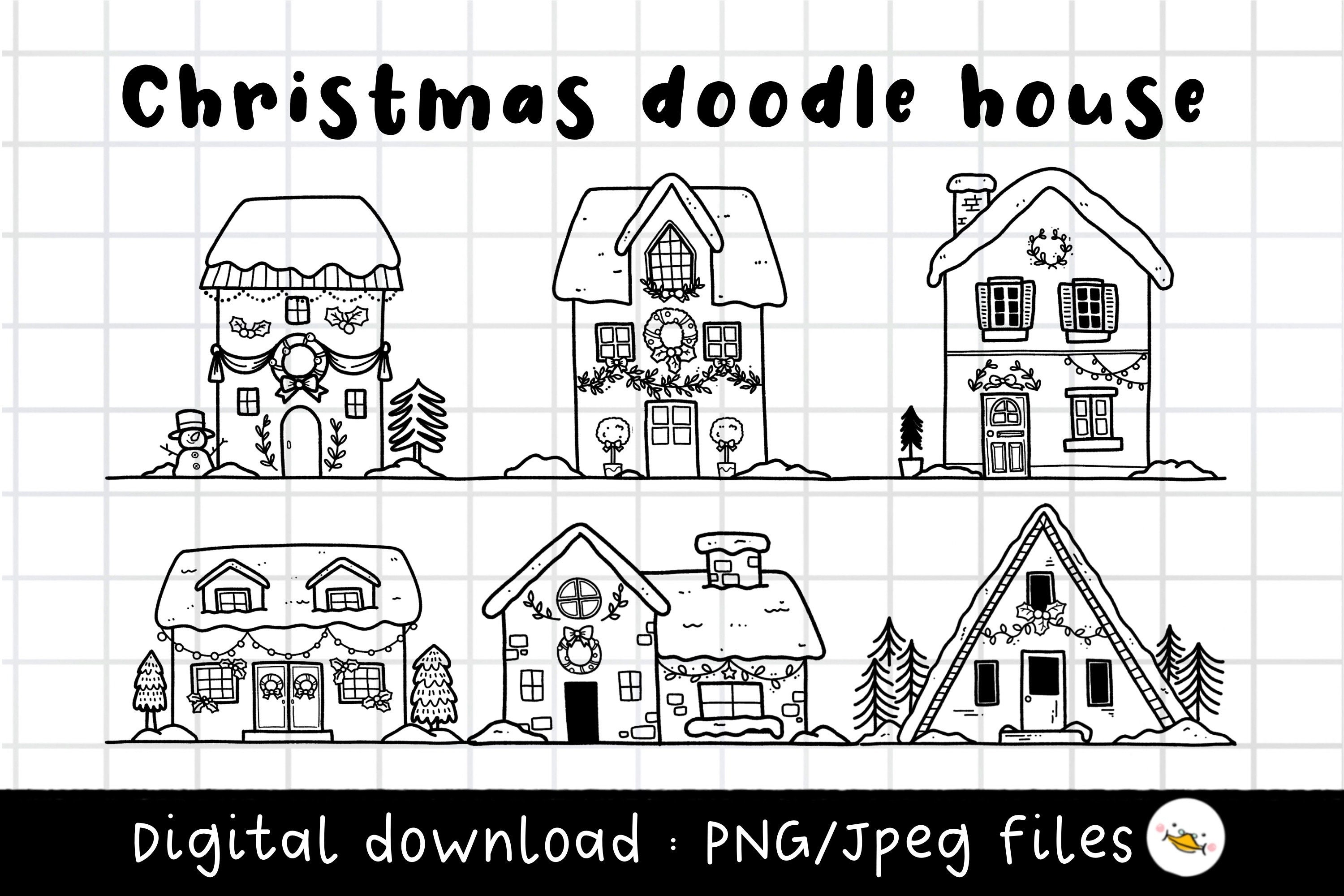 Christmas Doodle House Clipart, Snowy House PNG, Winter House Clipart ...