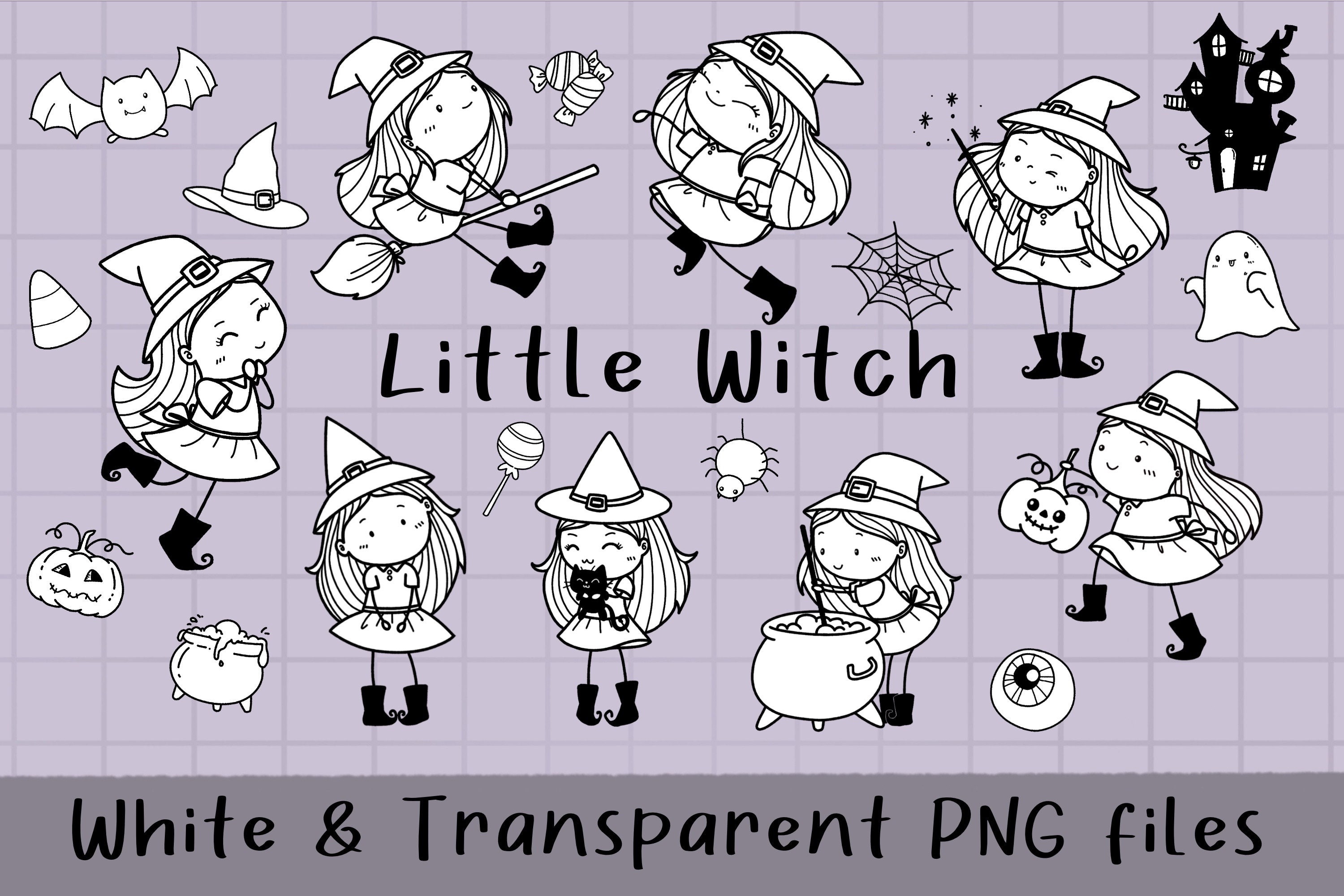 Doodle Witch Clipart,stick Figure Clipart, Halloween Clipart,outline ...