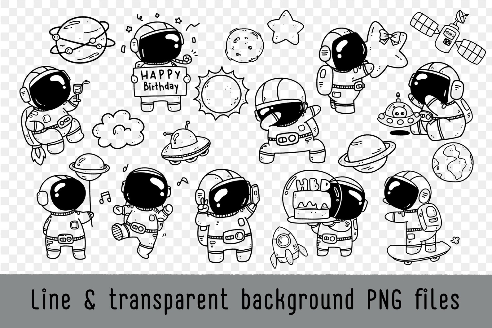 Astronaut Birthday Clipart, Outer Space Clipart, Planet, UFO, Spaceship ...