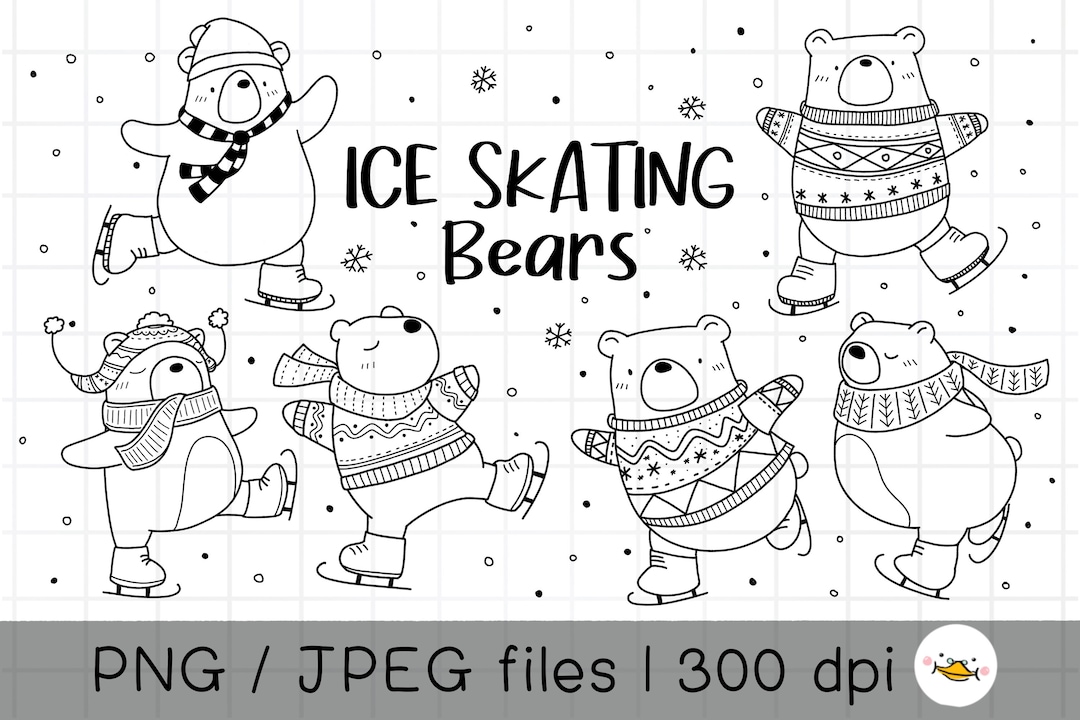 Ice Skating Bear Clipart, Bear in Sweater PNG, Winter is Clipart ...