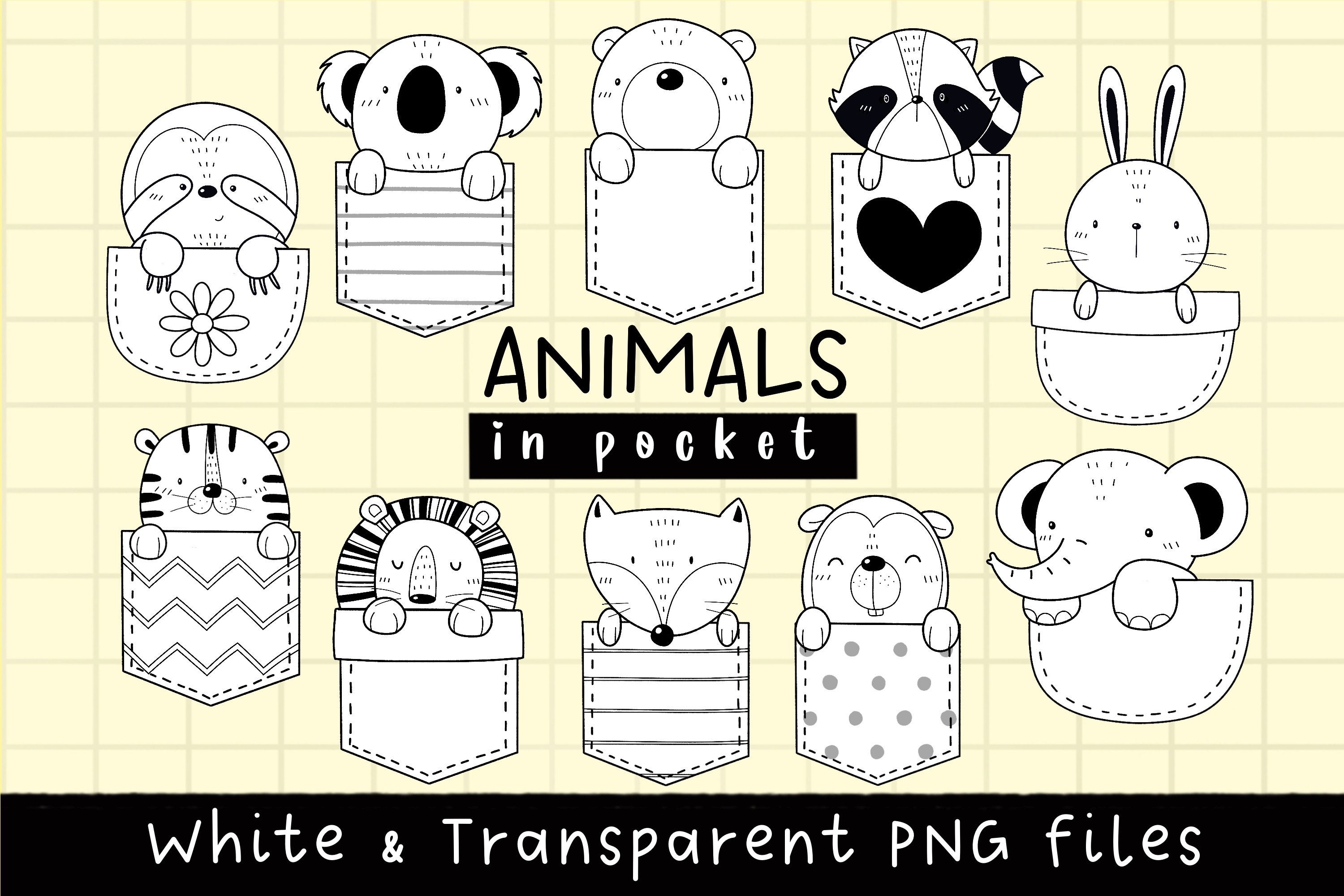 Animal in the Pocket Clipart Cute Animal Woodland Animal - Etsy