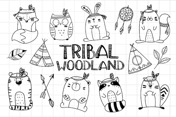 Tribal Woodland Animals Clipartboho Forest Animal Wild Cute | Etsy