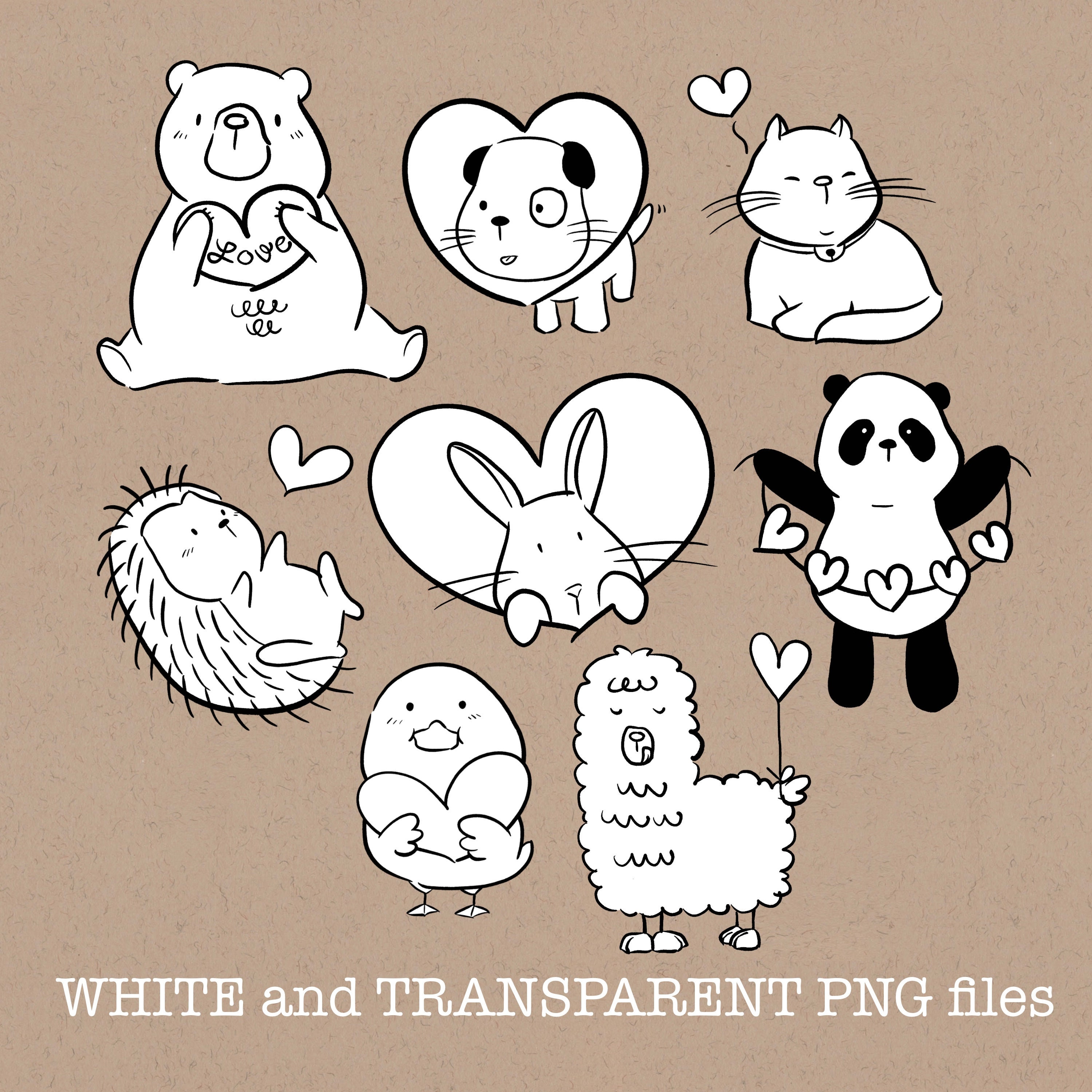 Animal in Love Hand Draw Clipart / Cute Animal Bear Rabbit Cat Duck ...