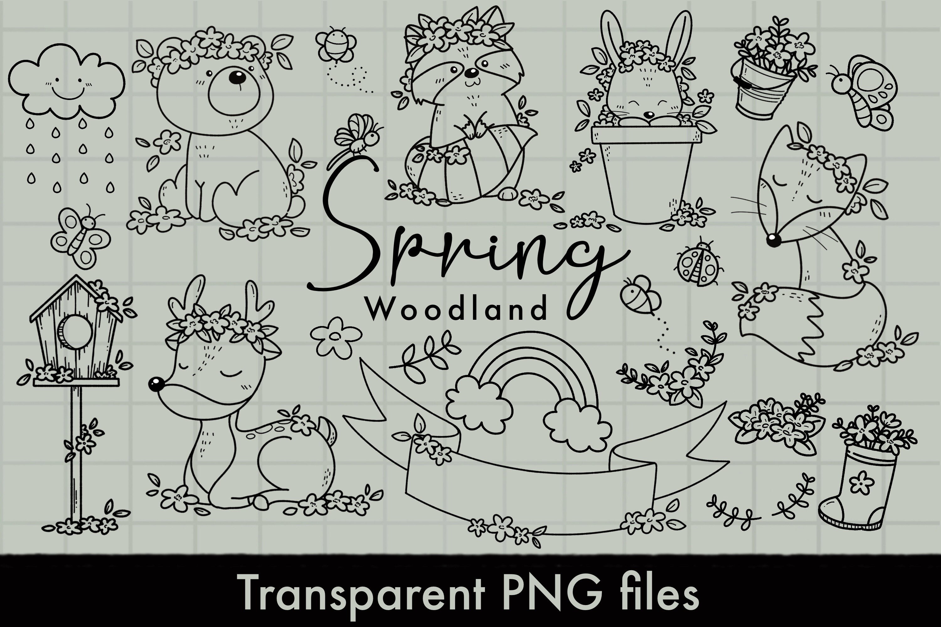 Spring Woodland Animals Clipart, Floral Animal, Wild Cute Animal ...