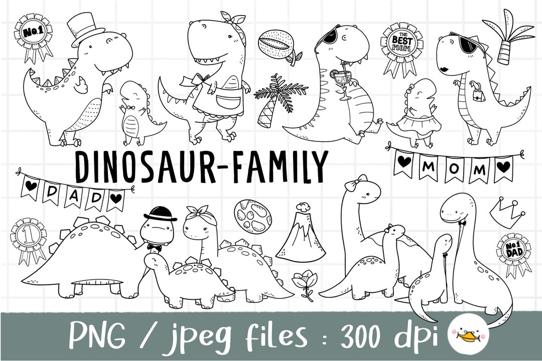 Family of Dinosaur Clipart, Mom and Dad Dinosaur Clip Art , Doodle ...
