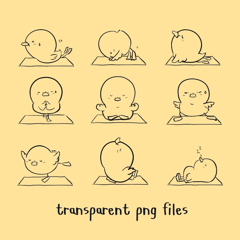 Cute Yoga Duck Hand Draw Clipart / Duck Lover/ Lovely Ducky /duckling ...