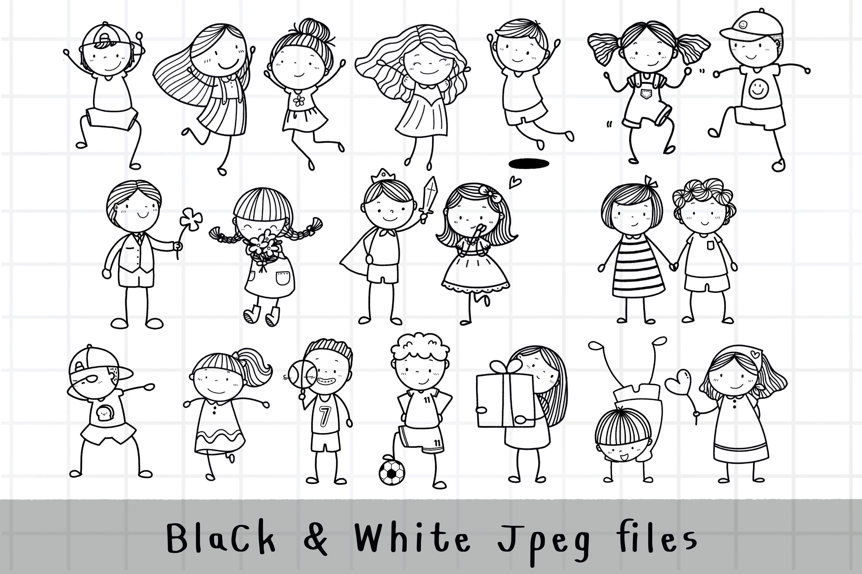 Doodle Boy and Girl Clipartstick Figure Clipartfriend - Etsy