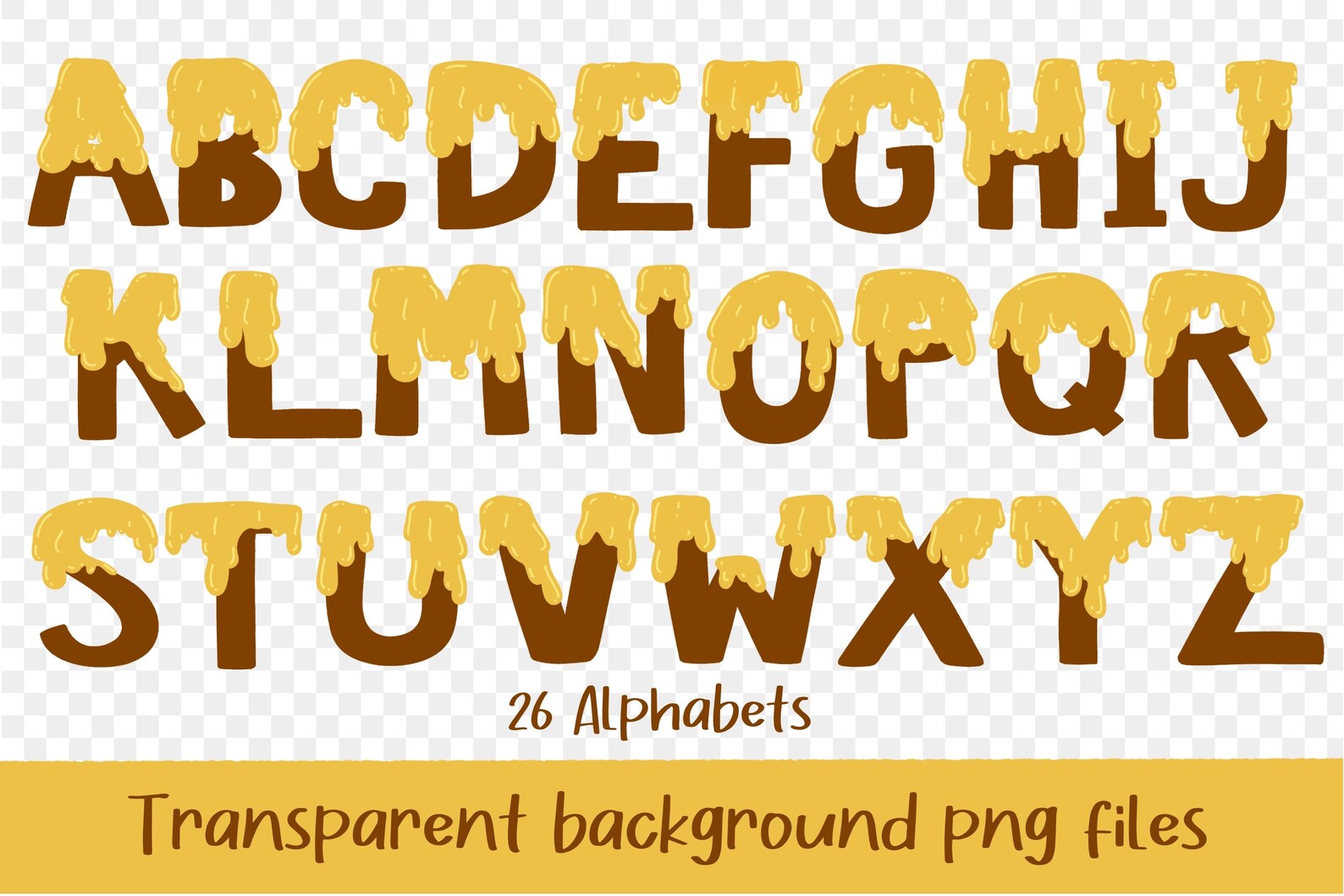 Honey Alphabets Clipart, Honey Numbers PNG, Dripping Honey, Handdrawn ...