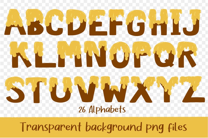 Honey Alphabets Clipart, Honey Numbers PNG, Dripping Honey, Handdrawn ...