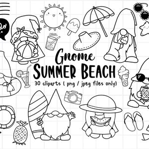Gnome Summer Clipart, Summer Beach, Beach Holiday, Outline Doodle, PNG ...