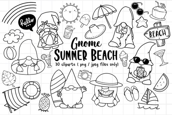 Gnome Summer Clipart Summer Beach Beach Holiday Outline | Etsy