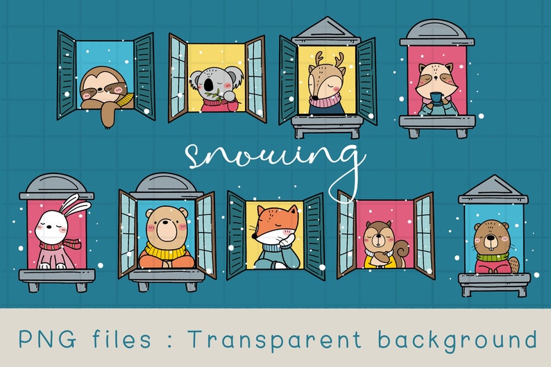 Animals at the Window Clipart, Out Snow Window, Falling Snow, Woodland ...