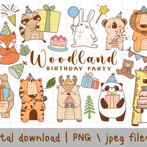 Woodland Birthday Party Clipart, Forest Animal, Wild Cute Animal ...