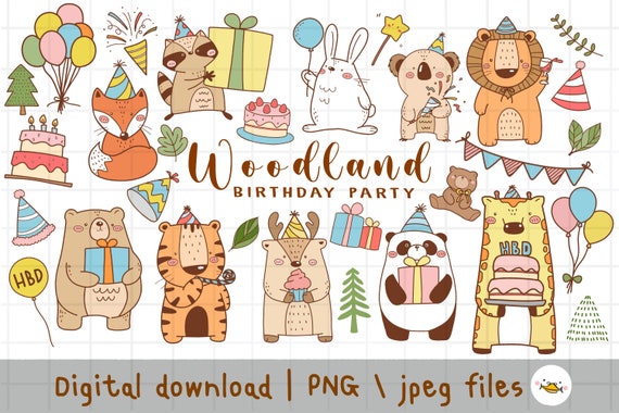 Woodland Birthday Party Clipart Forest Animal Wild Cute - Etsy