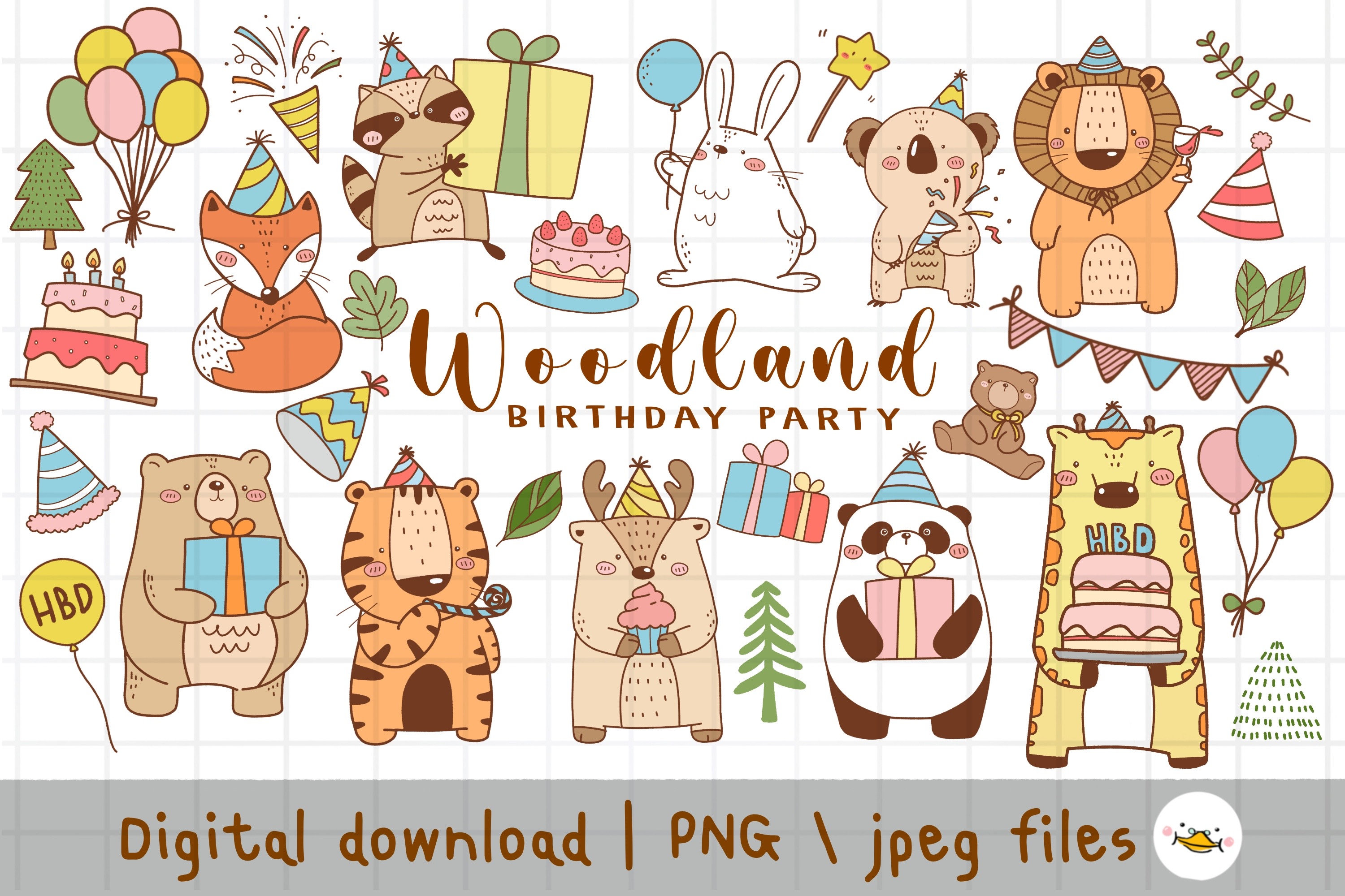 Woodland Birthday Party Clipart, Forest Animal, Wild Cute Animal ...
