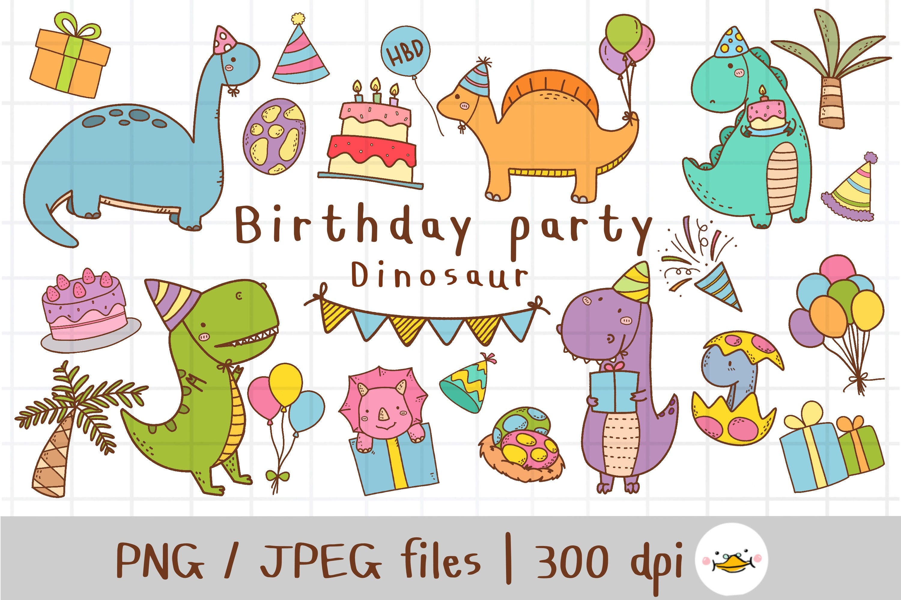 Birthday Party Dinosaur clipart Cute Dinosaur Clip Art | Etsy