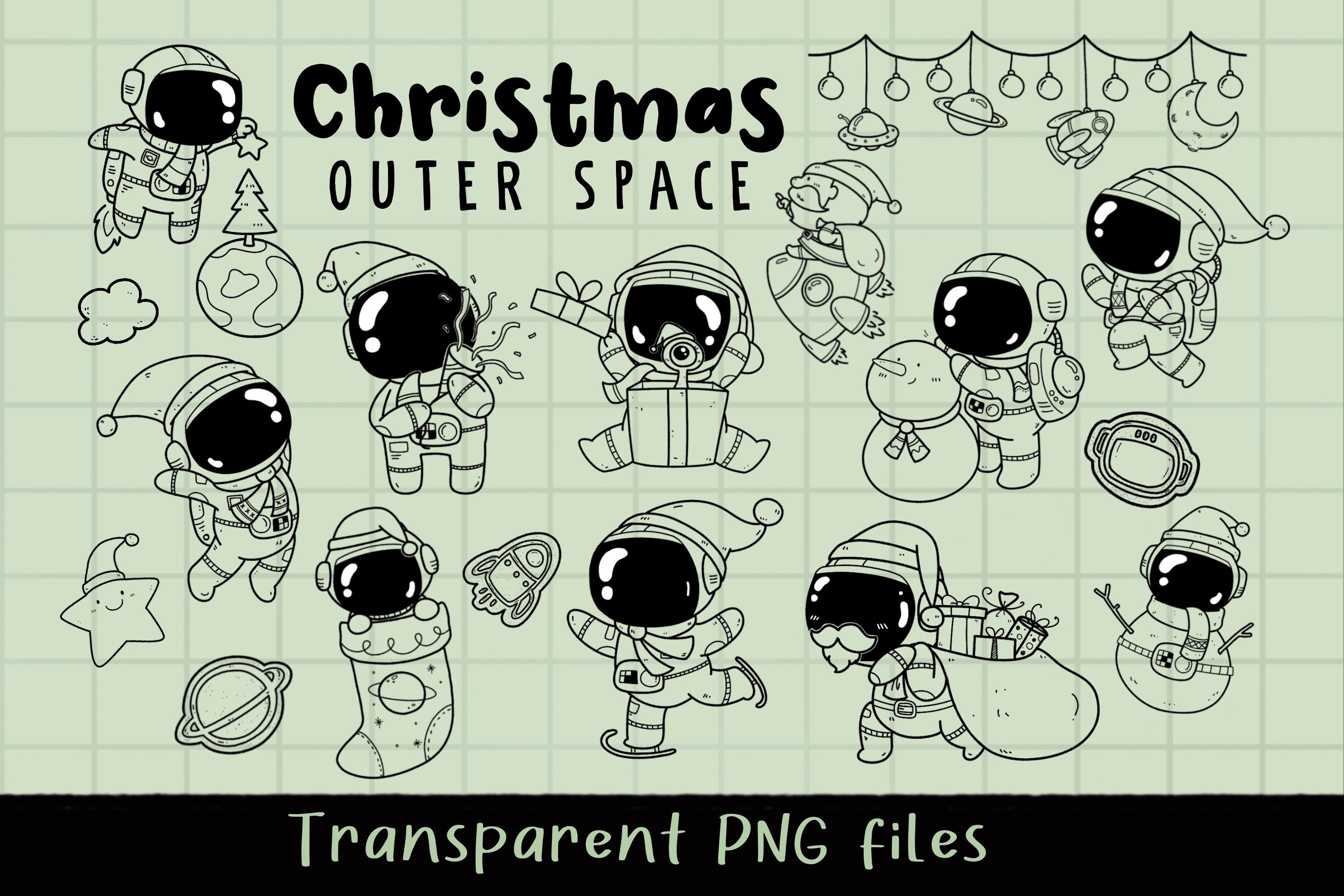 Christmas Outer Space Clipart, Winter Astronaut Clipart, Planet, UFO ...