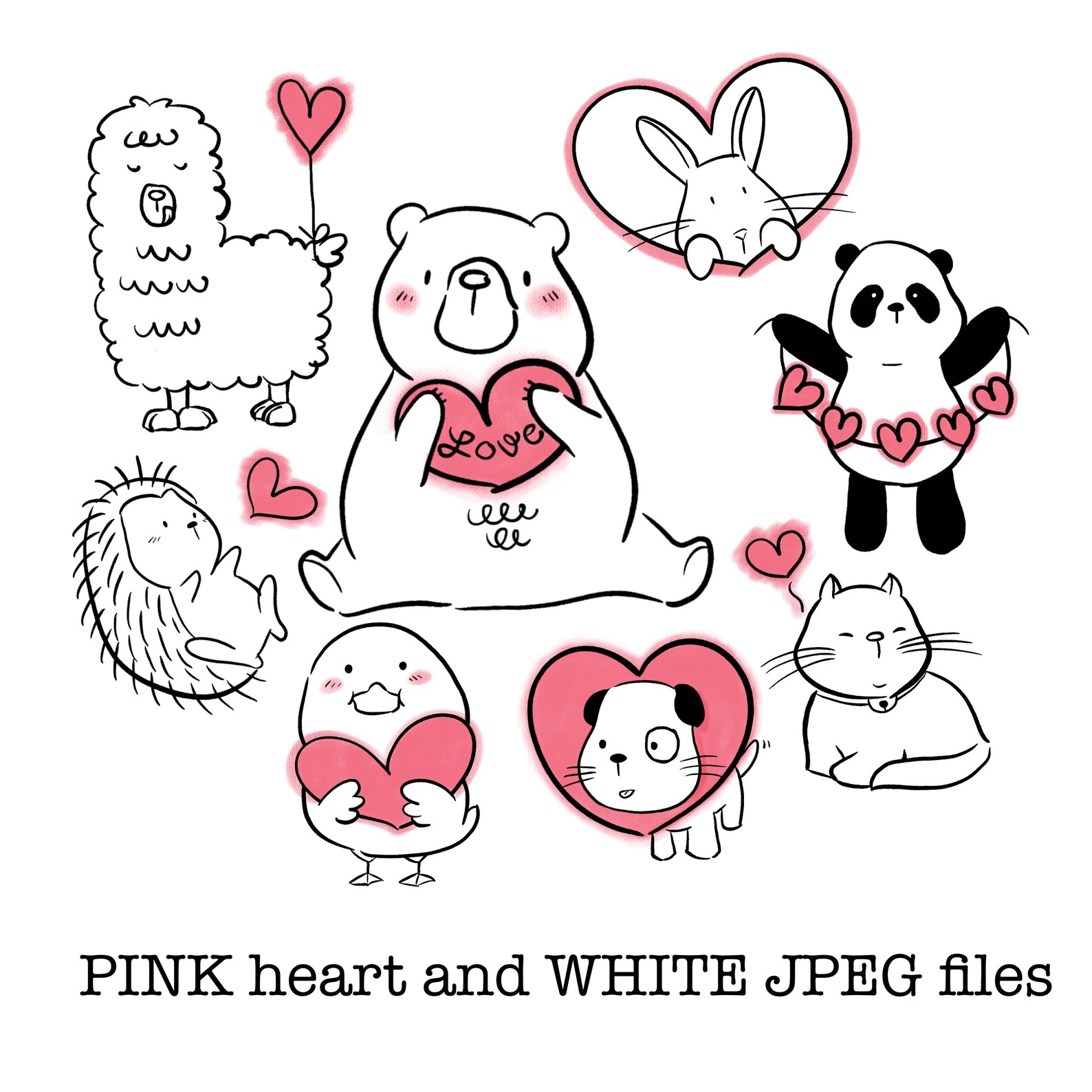 Animal in Love Hand Draw Clipart / Cute Animal Bear Rabbit Cat - Etsy