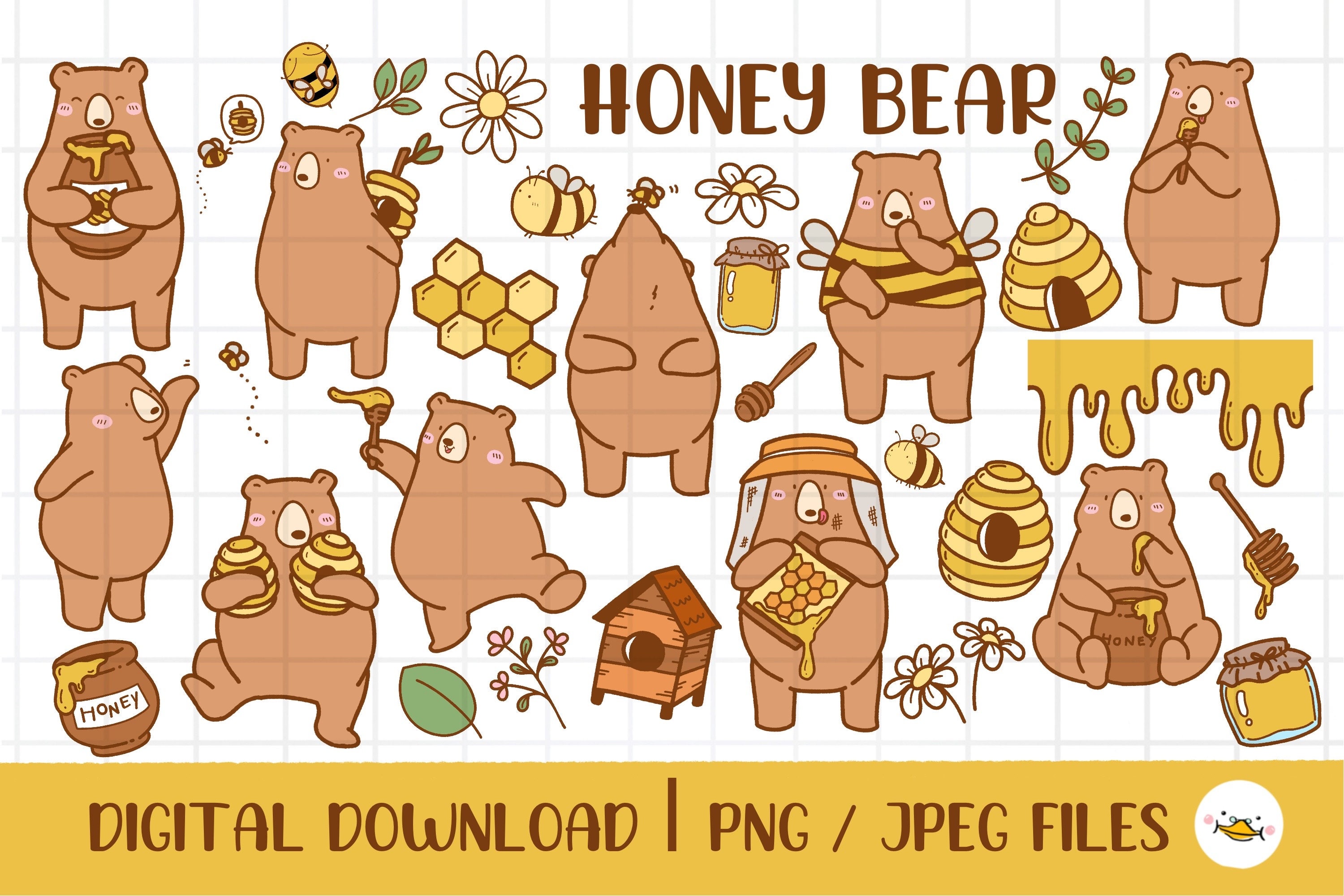 Bear Honey Clipart, Bee Honey Outline Doodle, Bear Doodle, Honey ...