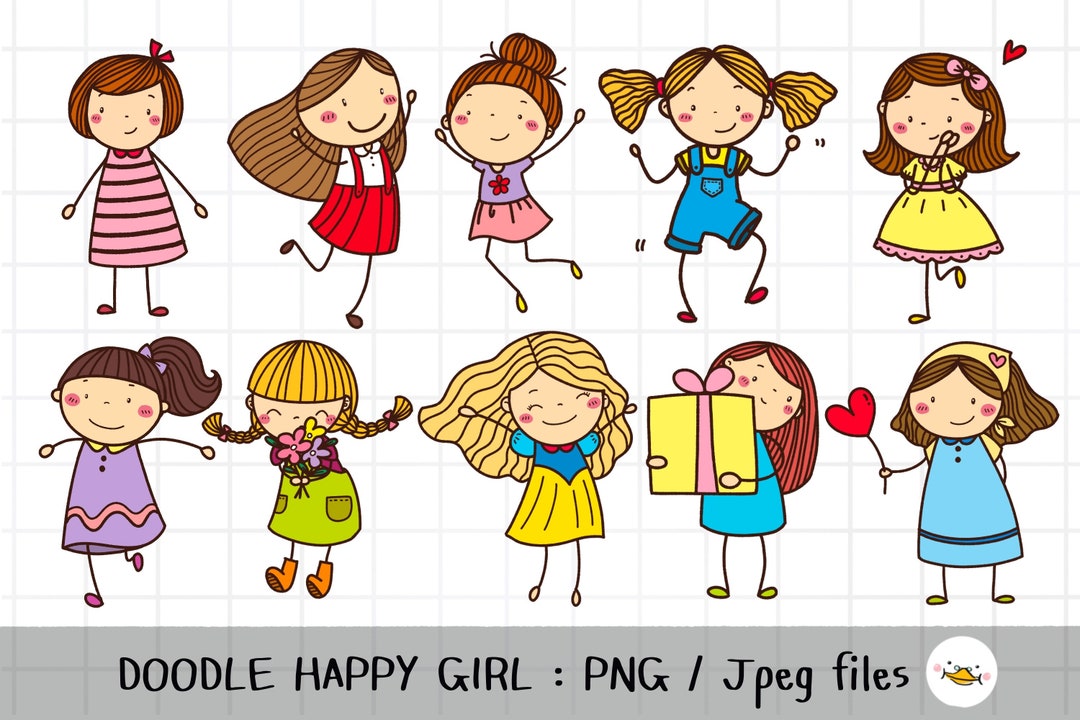 Happy Girl Clipart, Doodle Girl, Cute Girl, Friend Clipart, Outline ...