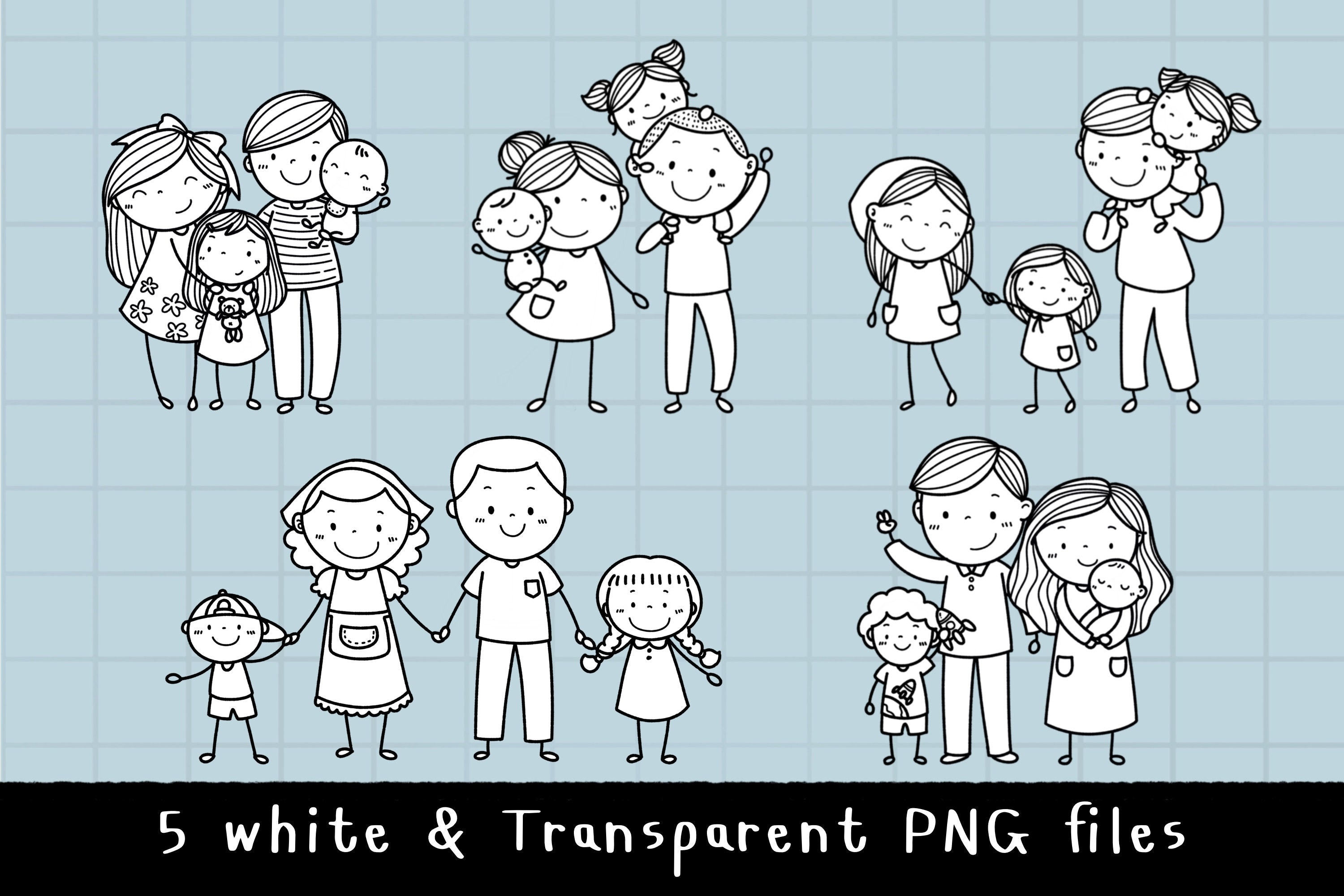 Happy Doodle Family Clipart,stick Figure Clipart, Mom Dad Son Daughter ...