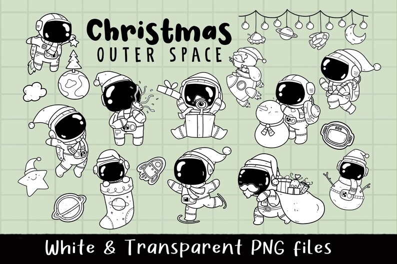 Christmas Outer Space Clipart, Winter Astronaut Clipart, Planet, UFO ...
