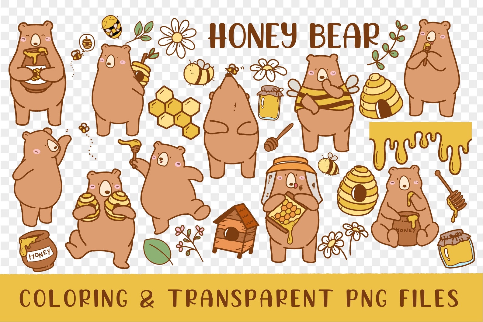 Bear Honey Clipart, Bee Honey Outline Doodle, Bear Doodle, Honey ...