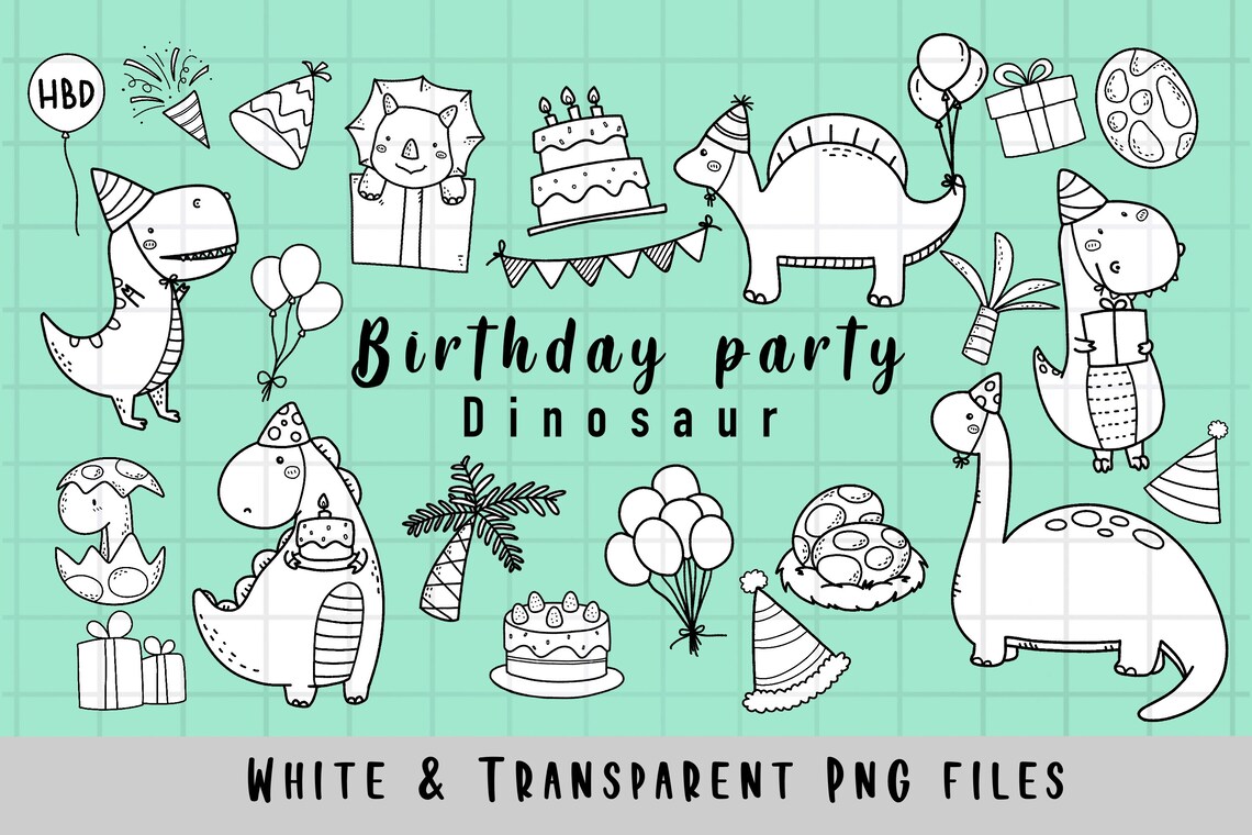 Birthday Party Dinosaur Clipart ,cute Dinosaur Clip Art , Doodle ...