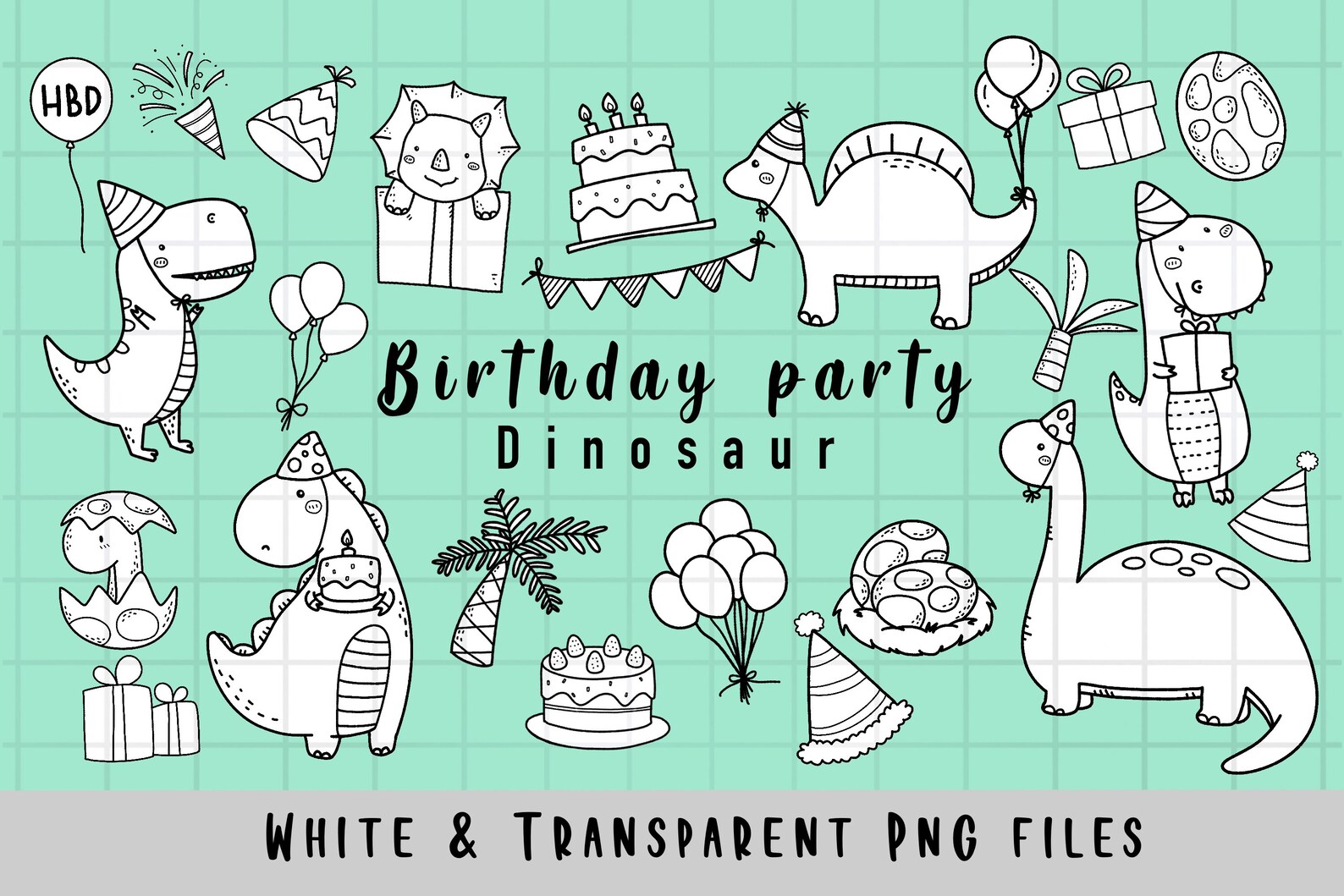 Birthday Party Dinosaur Clipart ,cute Dinosaur Clip Art , Doodle ...