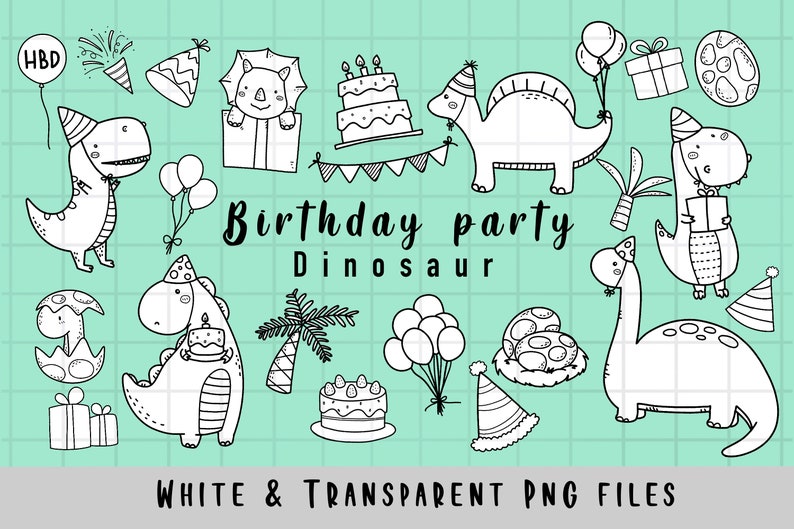 Birthday Party Dinosaur Clipart ,cute Dinosaur Clip Art , Doodle ...