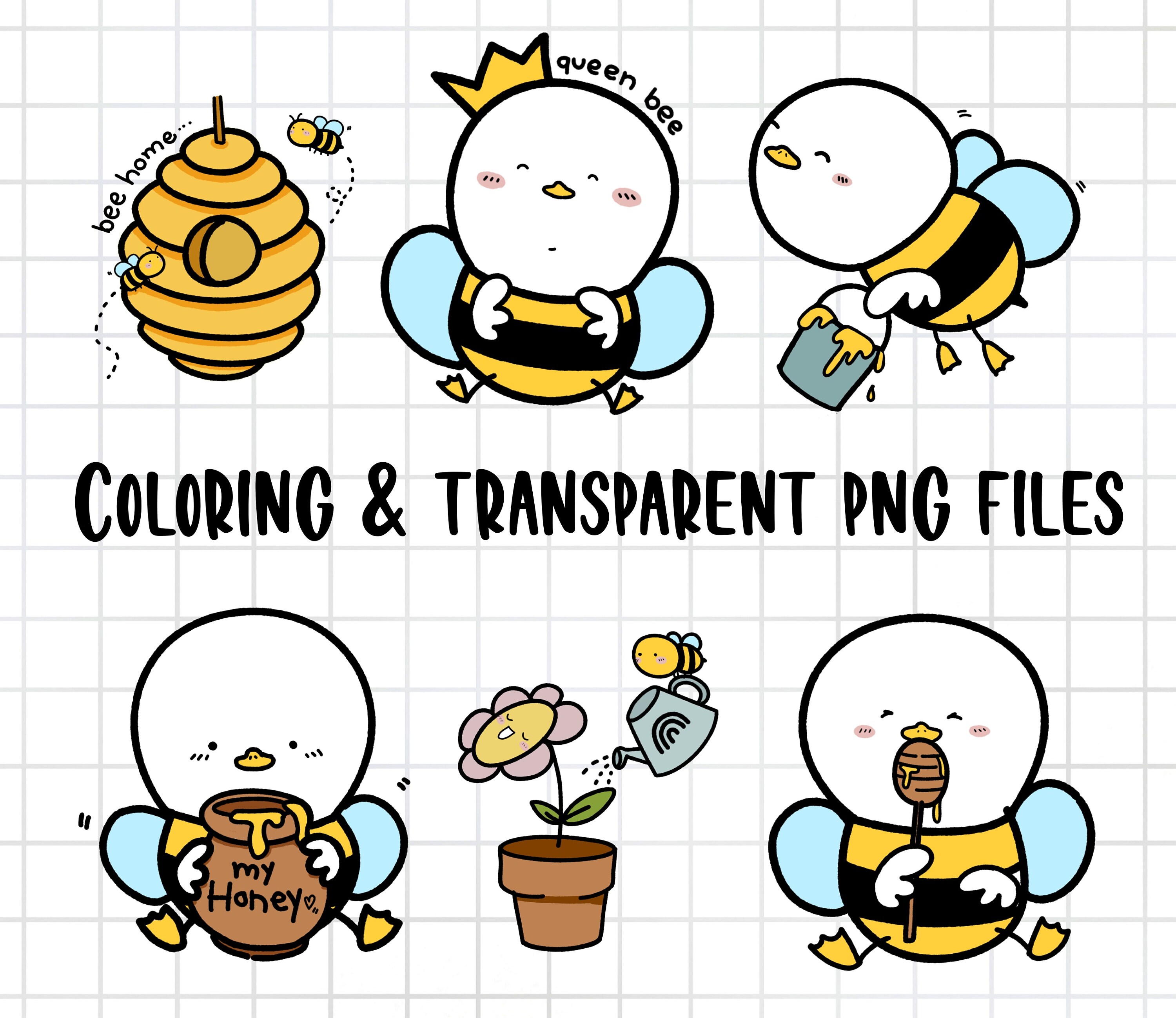 Cute Bee, Bee Duck, Spring, Black and White Bee, Honey Bee, Lettering ...