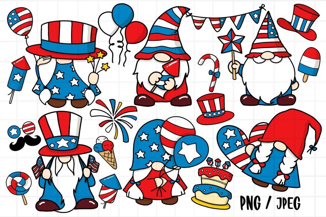 4th of July Gnomes Clipart, Funny USA Clipart, Independence Day Gnome ...