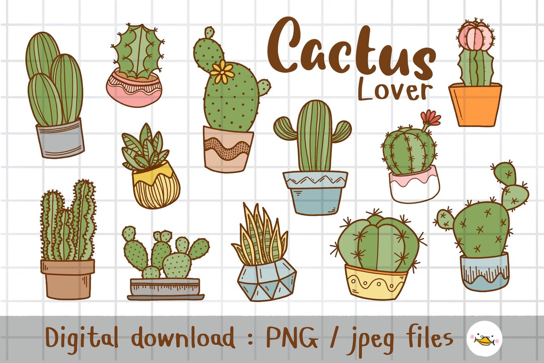 Doodle Cactus Cliparts, Succulent Clipart Set, House Plants Clipart ...
