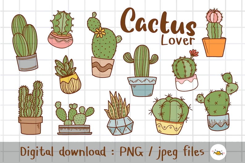 Doodle Cactus Cliparts Succulent Clipart Set House Plants - Etsy