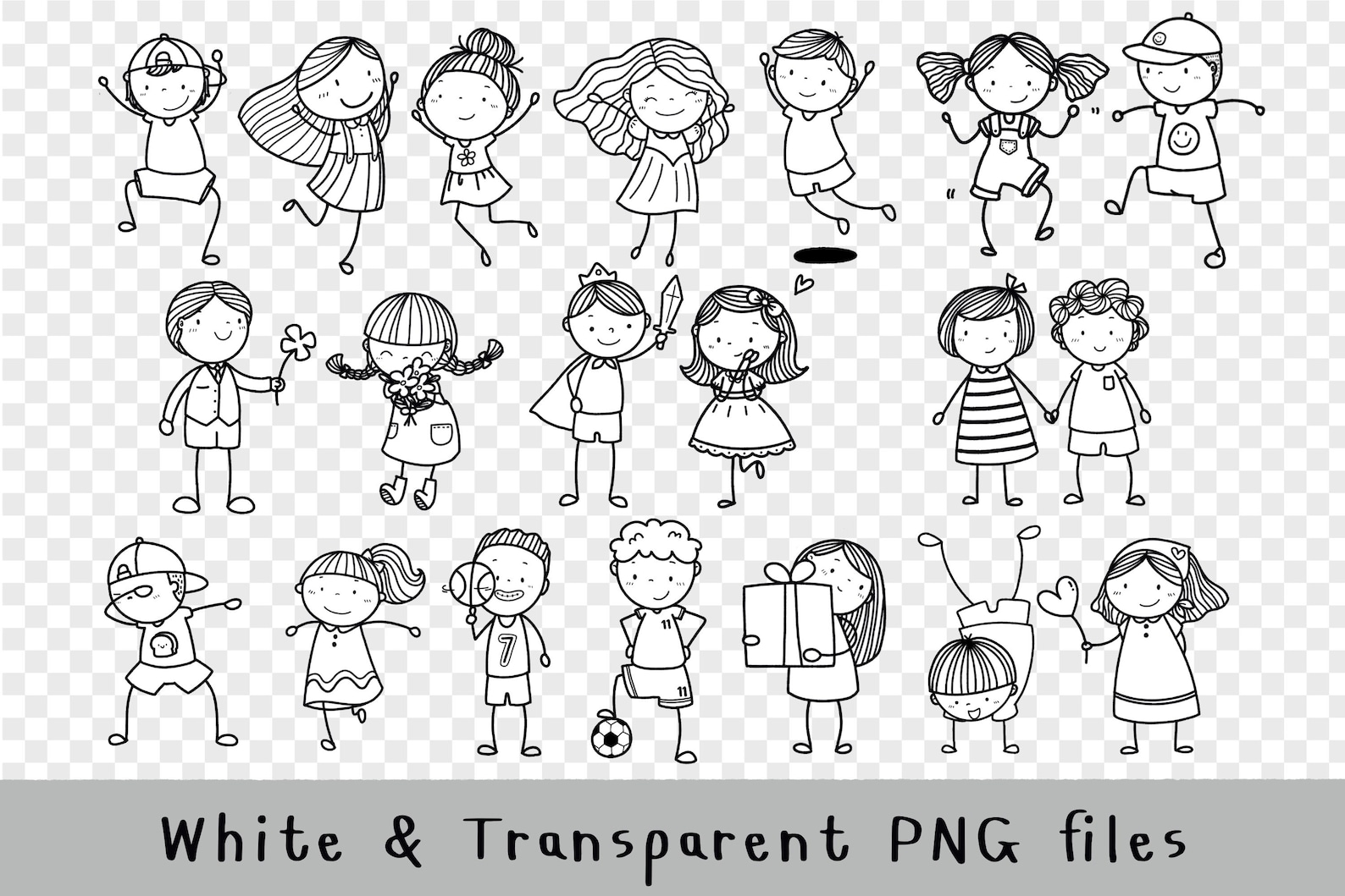 Doodle Boy and Girl Clipart,stick Figure Clipart,friend Clipart,outline ...