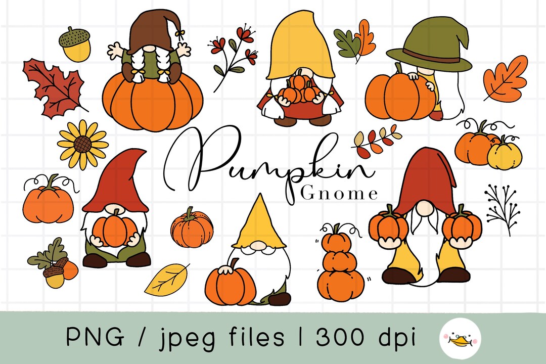 Gnome & Pumpkin Clipart, , Autumn Gnome, Cute Fall Gnome Clipart ...