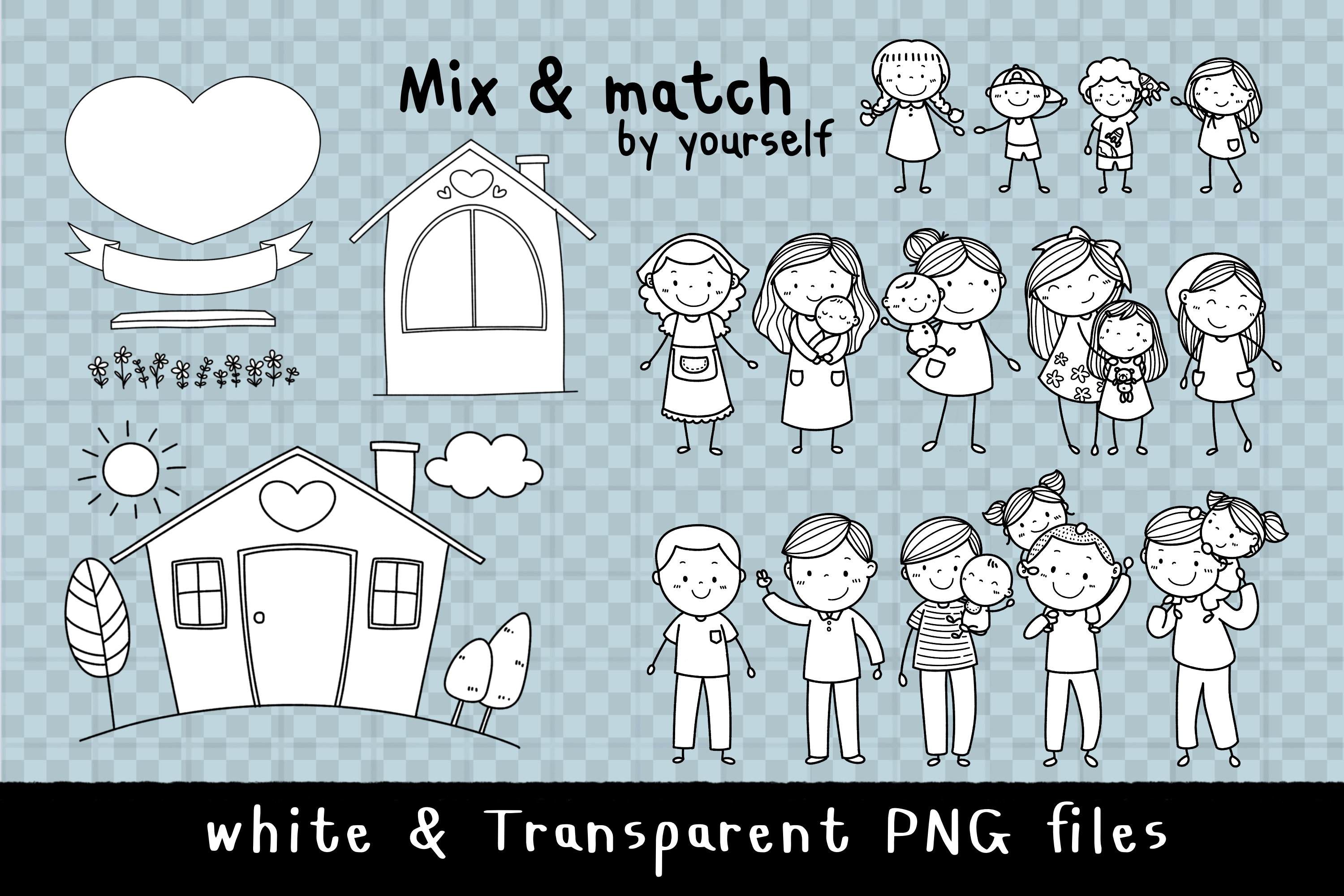 Happy Doodle Family Clipart,stick Figure Clipart, Mom Dad Son Daughter ...