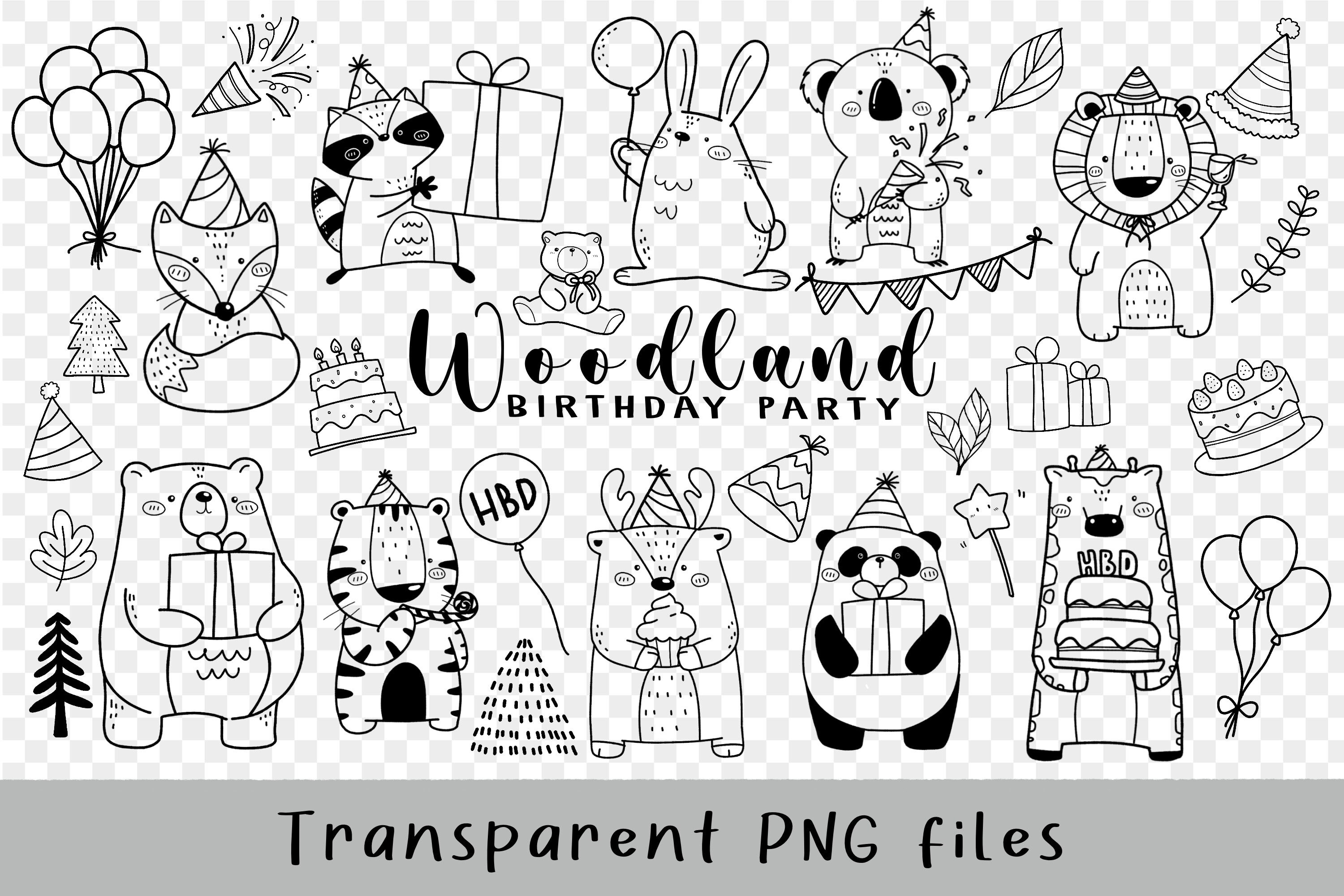 Woodland Birthday Party Clipart, Forest Animal, Wild Cute Animal ...