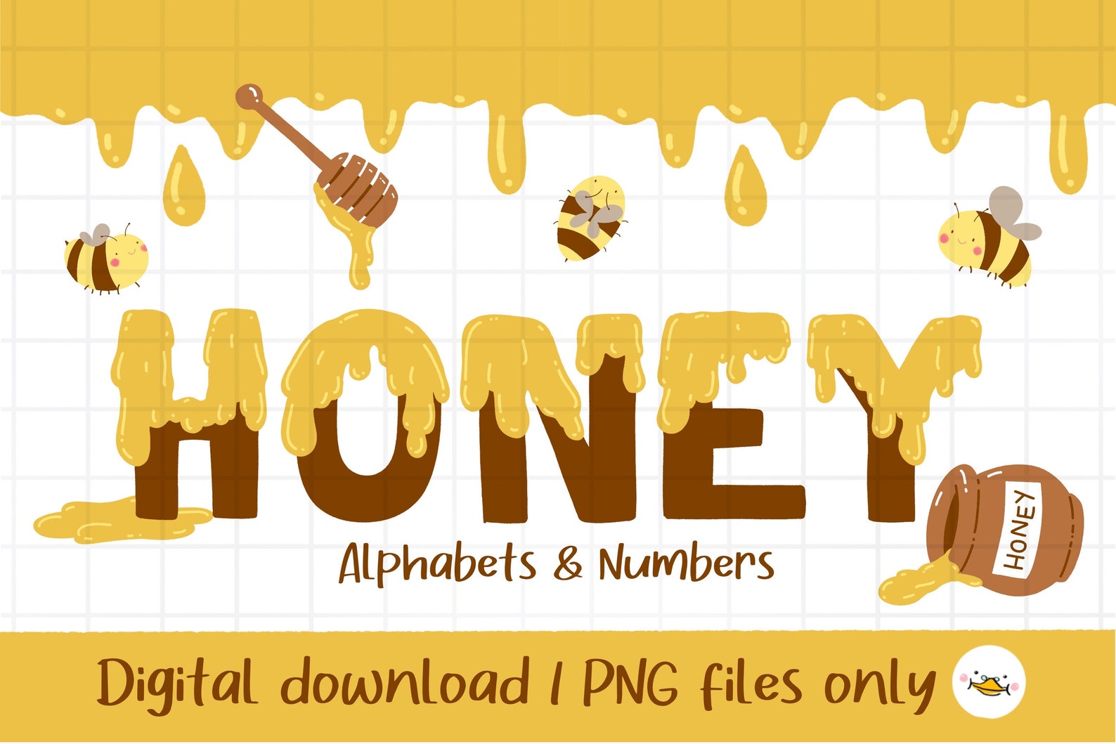 Honey Alphabets Clipart, Honey Numbers PNG, Dripping Honey, Handdrawn ...