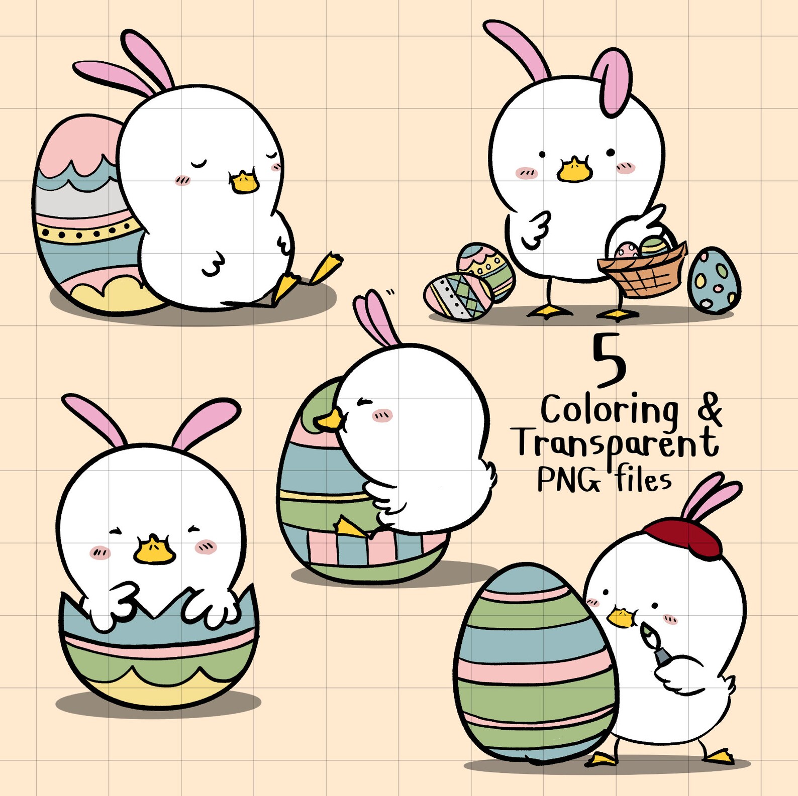 Easter Cute Duck Hand Draw Clipart /duckling / Easter Eggs / Easter ...