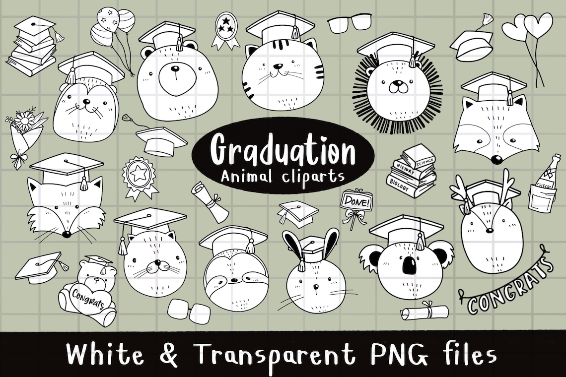 Graduate Woodland Animals Clipart, Graduation Clipart, Animals Head ...